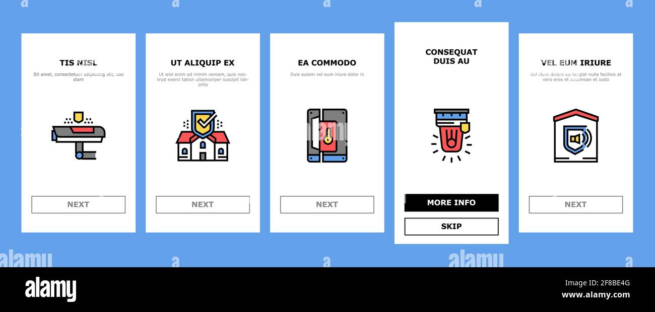 Home Security Device Onboarding Icons Set Vector Stock Vector Image ...