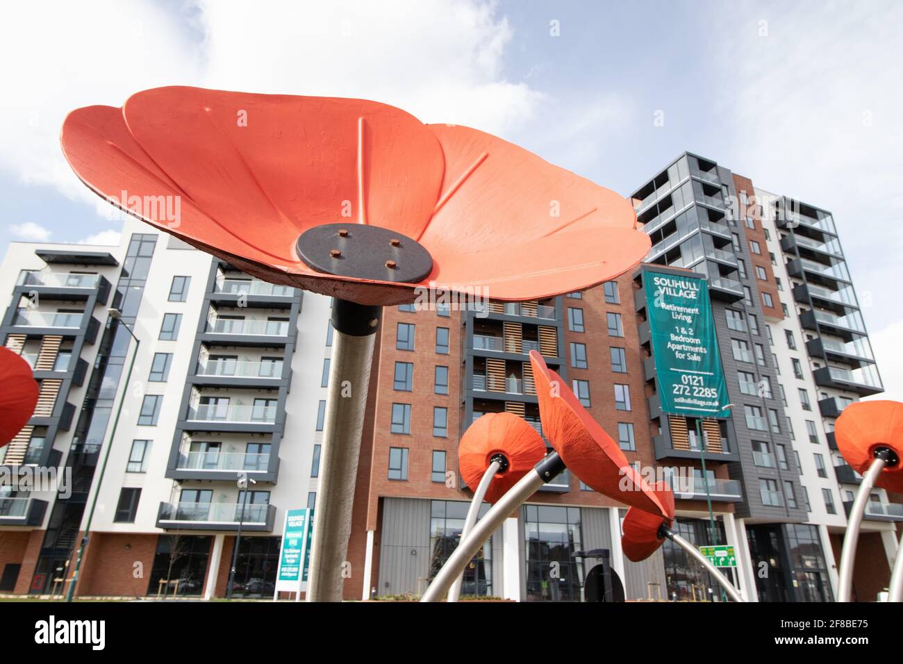 Giant poppy sculptures on the traffic island infront of the Solihull ...