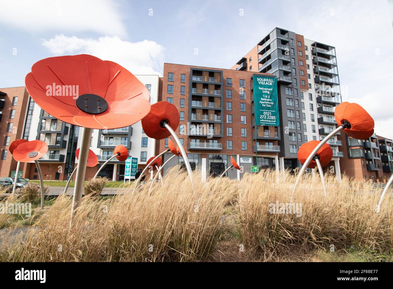 Giant poppy sculptures on the traffic island infront of the Solihull ...