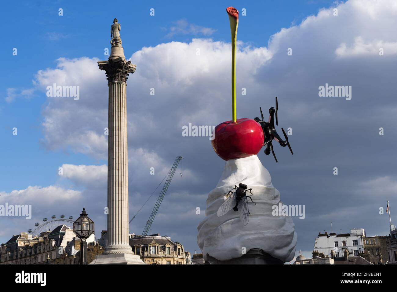 whipped cream, drone and fly sculpture with nelson's column in the ...