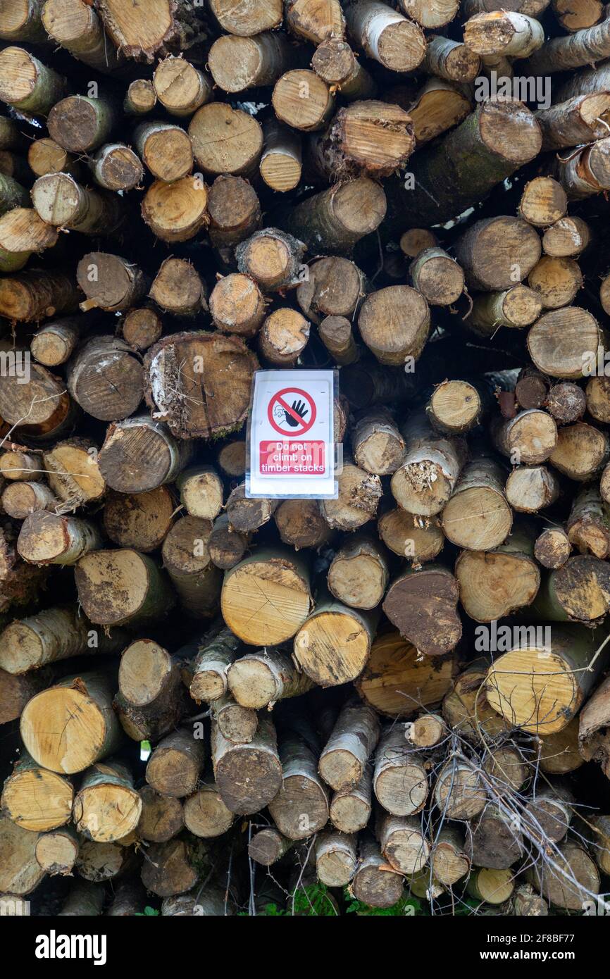 Do not climb on timber stacks sign, Sutton, Suffolk, England, UK Stock ...