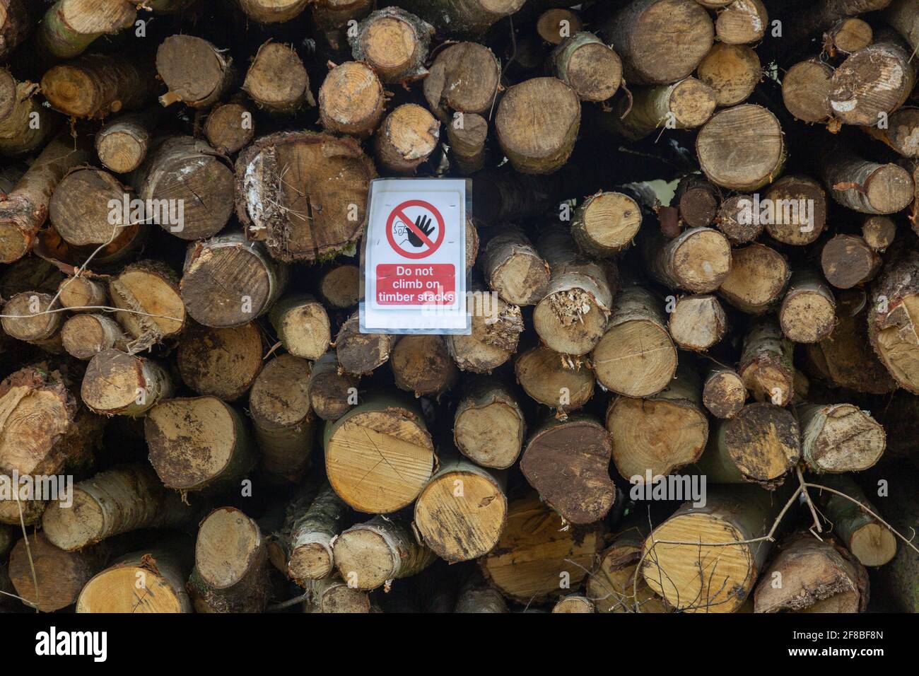 Do not climb on timber stacks sign, Sutton, Suffolk, England, UK Stock ...