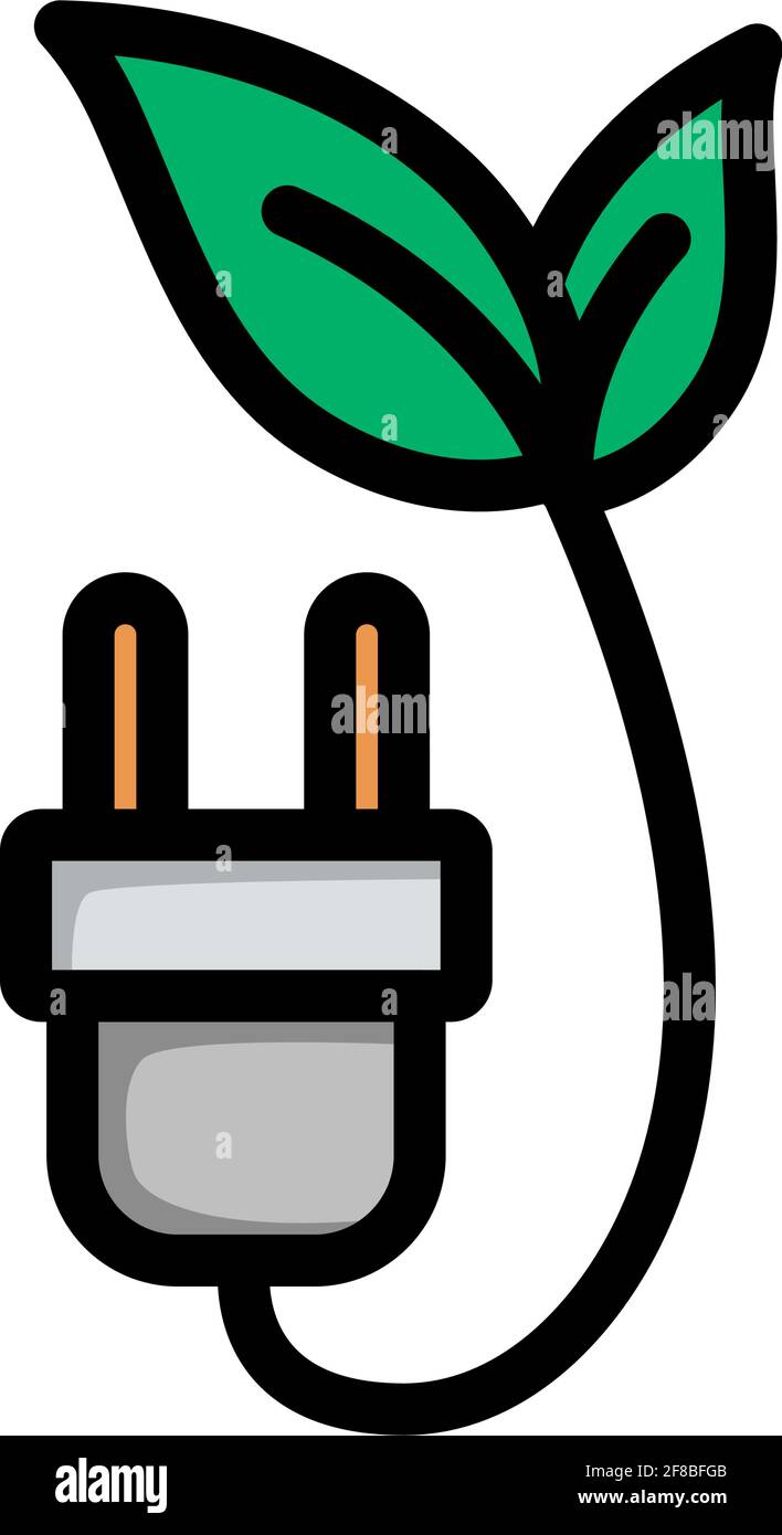 Electric Plug With Leaves Icon. Editable Bold Outline With Color Fill ...