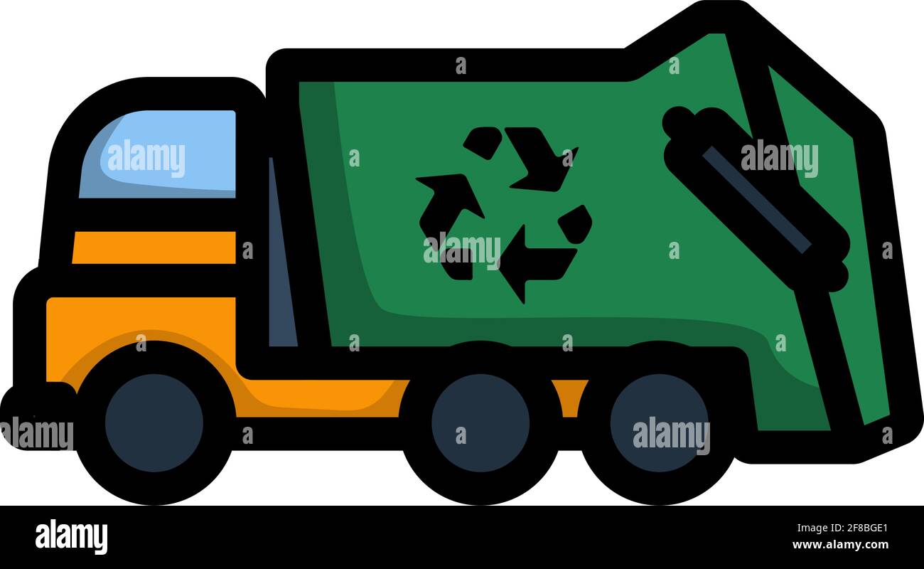 Garbage Car With Recycle Icon. Editable Bold Outline With Color Fill ...