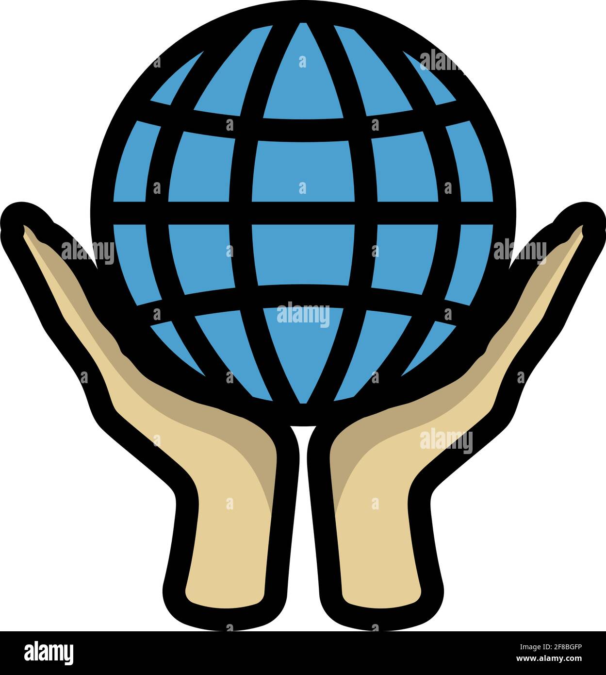 Hands Holding Planet Icon. Editable Bold Outline With Color Fill Design ...