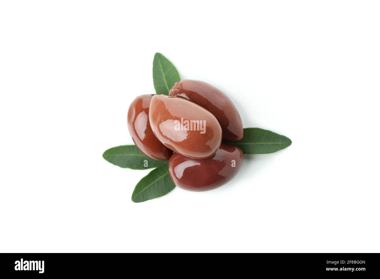 Red olives with leaves isolated on white background Stock Photo - Alamy