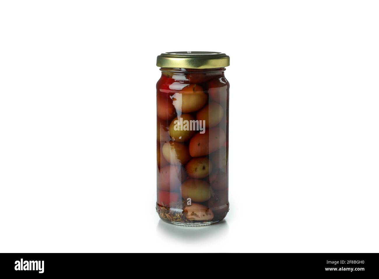 Glass jar of olives isolated on white background Stock Photo - Alamy