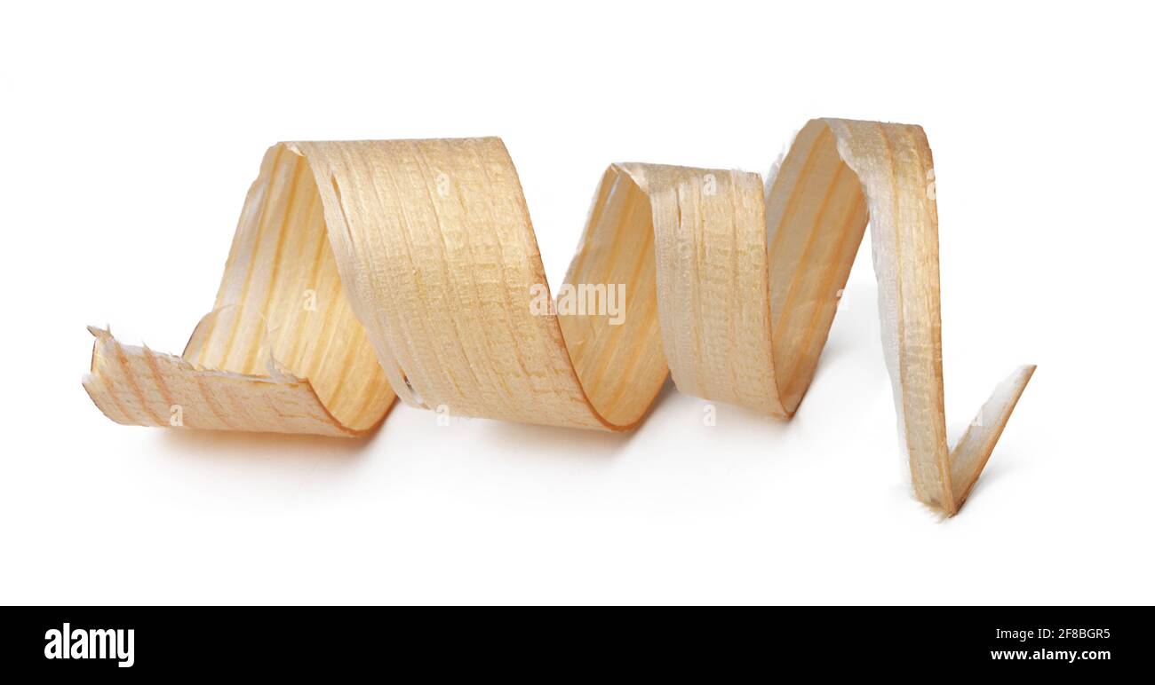 Wood shavings isolated on white background Stock Photo - Alamy