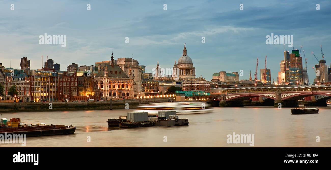 London, panoramic aerial view over Thames river with St. Paul Cathedral ...