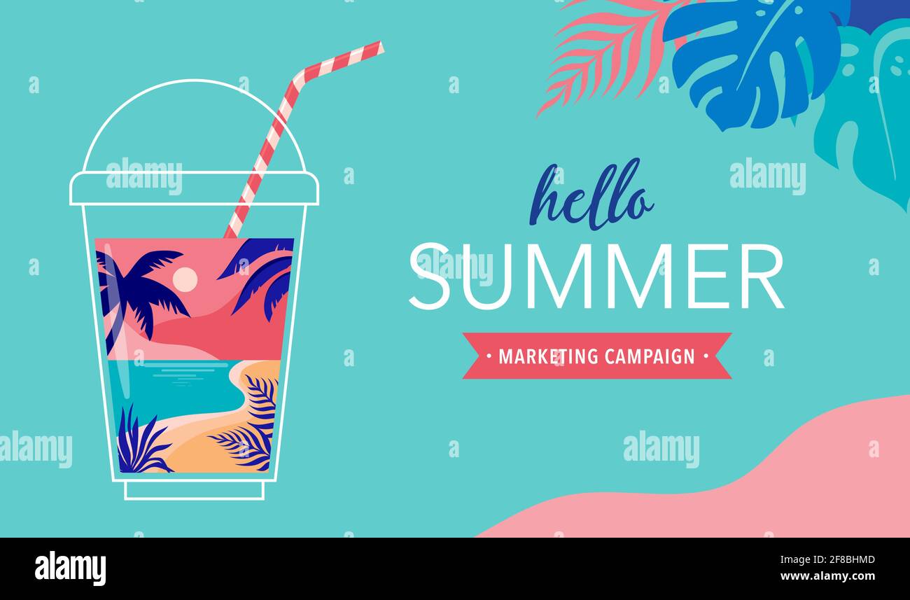 Summer time fun concept design. Creative background of landscape ...