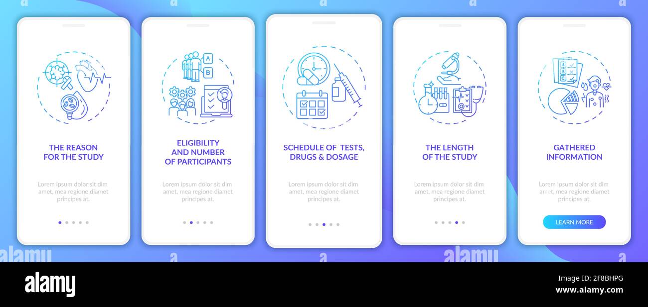 Clinical study protocol onboarding mobile app page screen with concepts ...