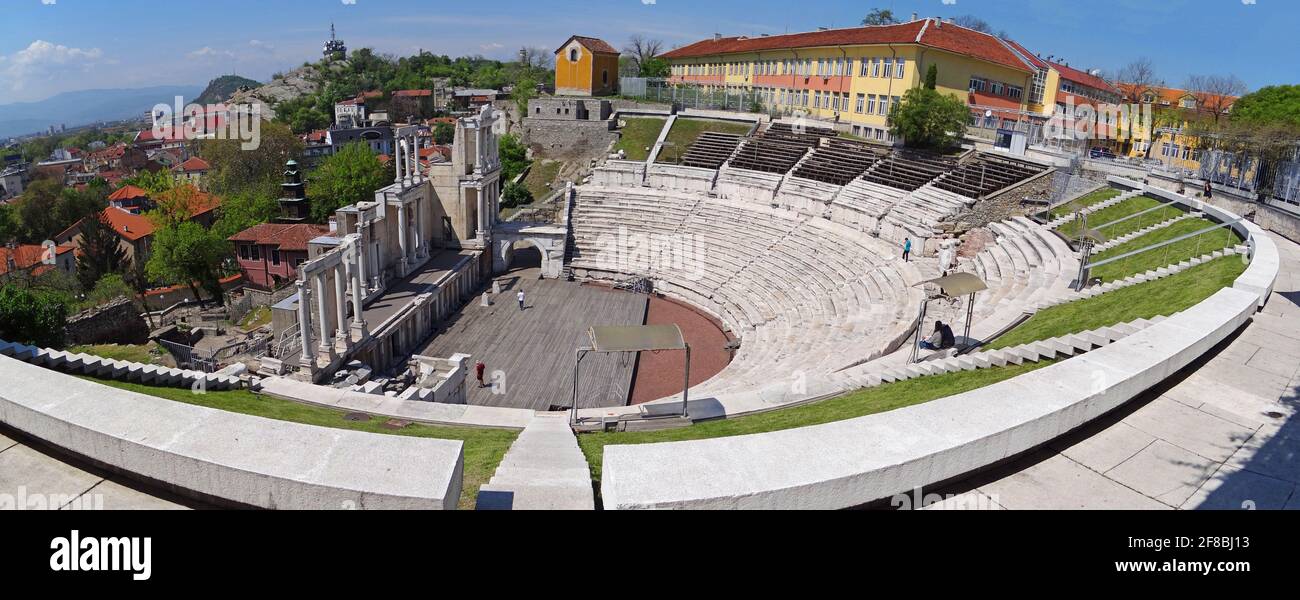 Ancient Roman theater in Plovdiv, Bulgaria. Panorama. Tourist ...