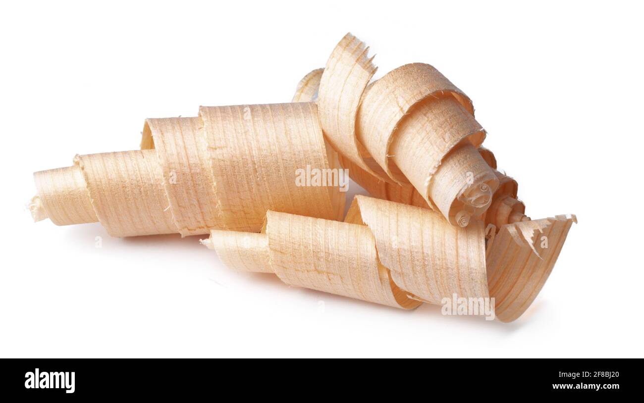 Wood shavings isolated on white background Stock Photo - Alamy