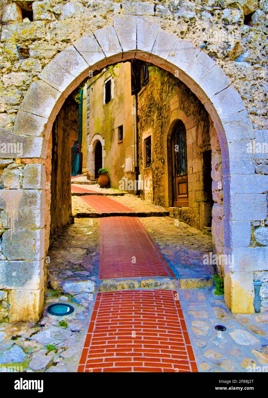 Entrance gate at La Turbie, the medieval village in South of France ...