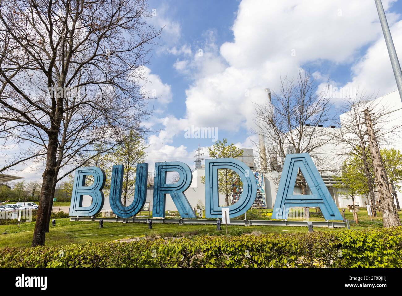 Offenburg, Germany. 13th Apr, 2021. A Burda step train stands in front ...