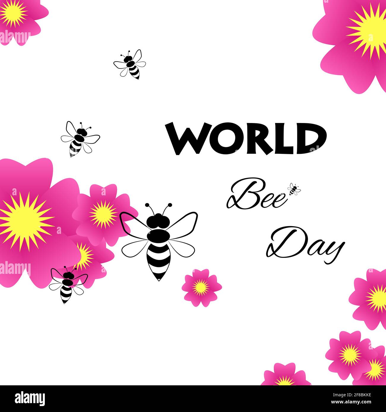 Honey bees and colorful flowers with World Bee Day title. Vector ...