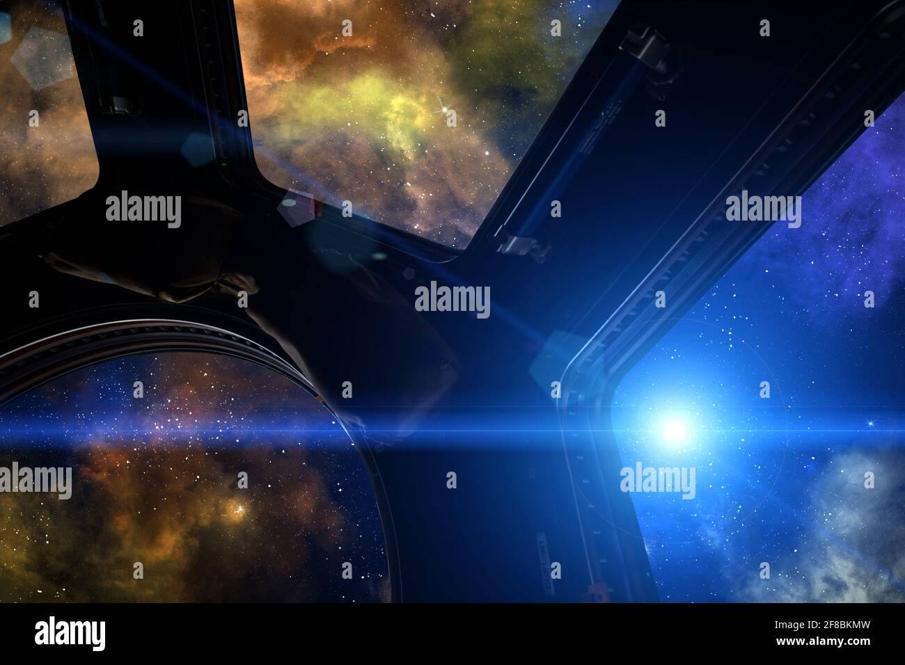 Galaxy, nebula and Sun, from international space station window ...