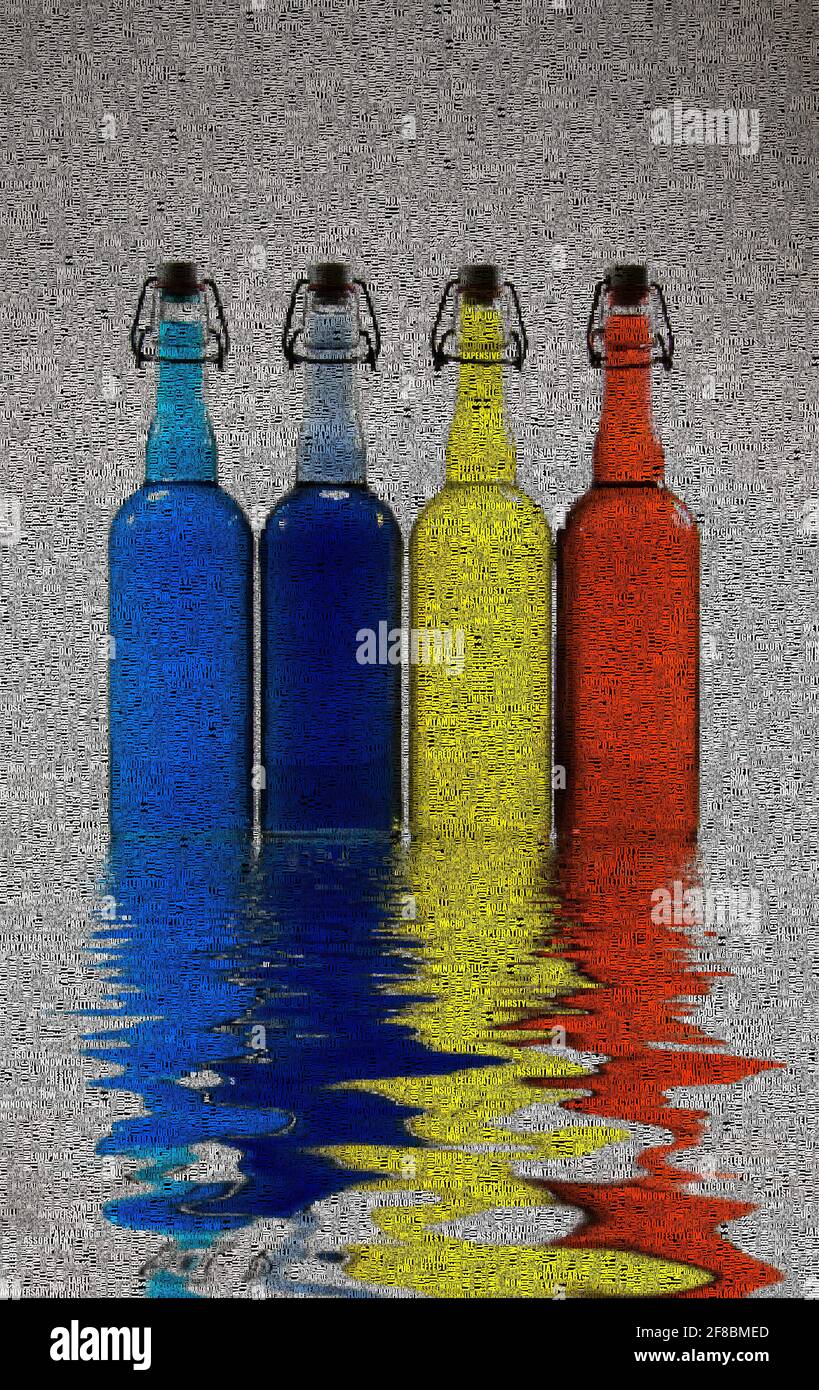 Bottles Reflection on water. 3D rendering Stock Photo - Alamy