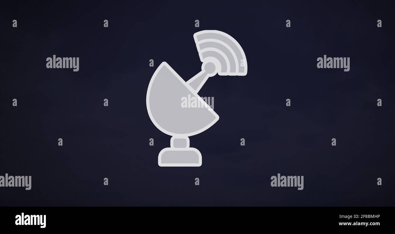 White satellite broadcast station icon over black background Stock ...