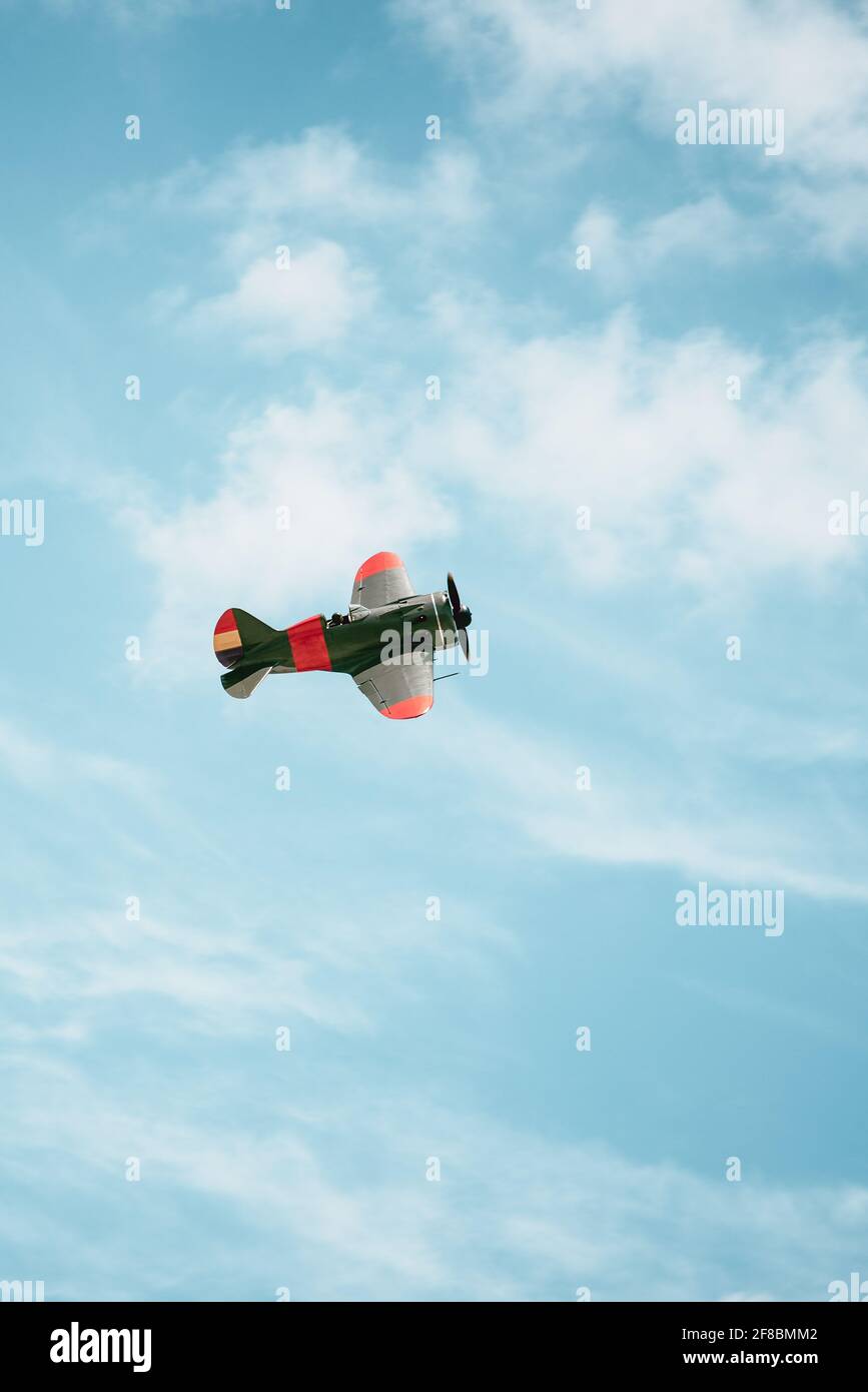 Old Russian Fighter Plane from Spanish Civil War Flying against Blue ...