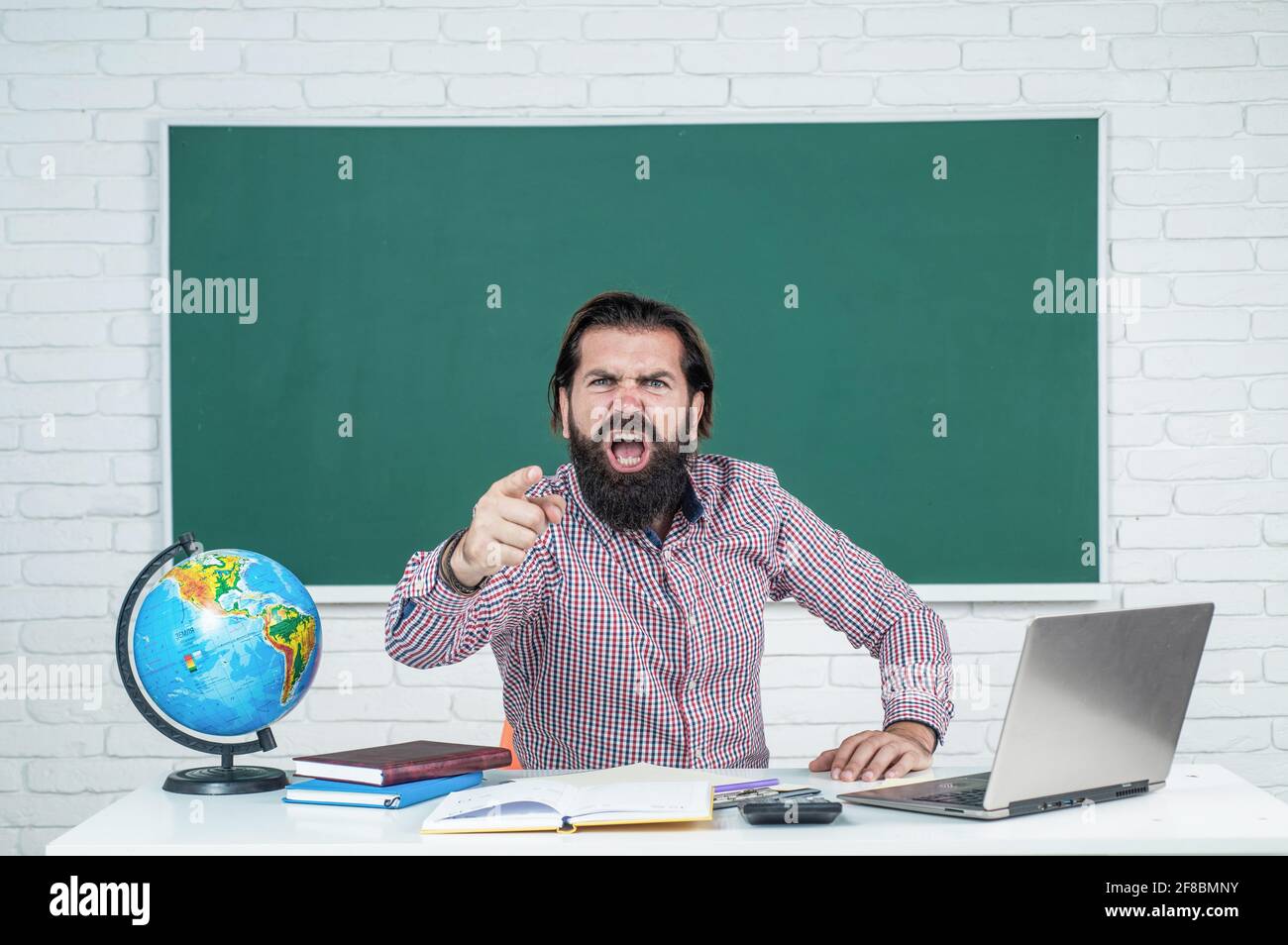 express anger. back to school. happy teachers day. brutal man with ...