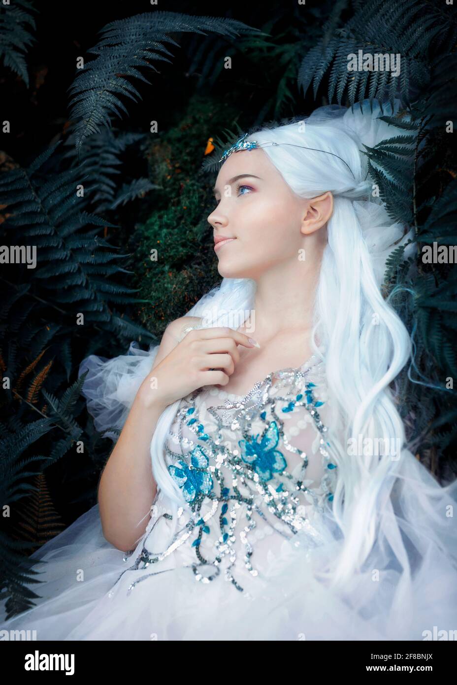 Photo of a Ethereal Mysterious Elf girl with silver long hair wearing ...