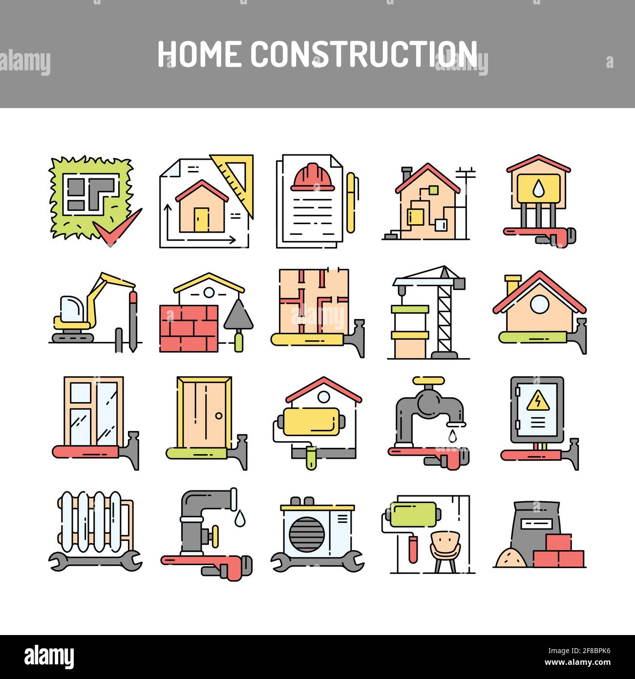 Home construction line icons set. Isolated vector element. Outline ...
