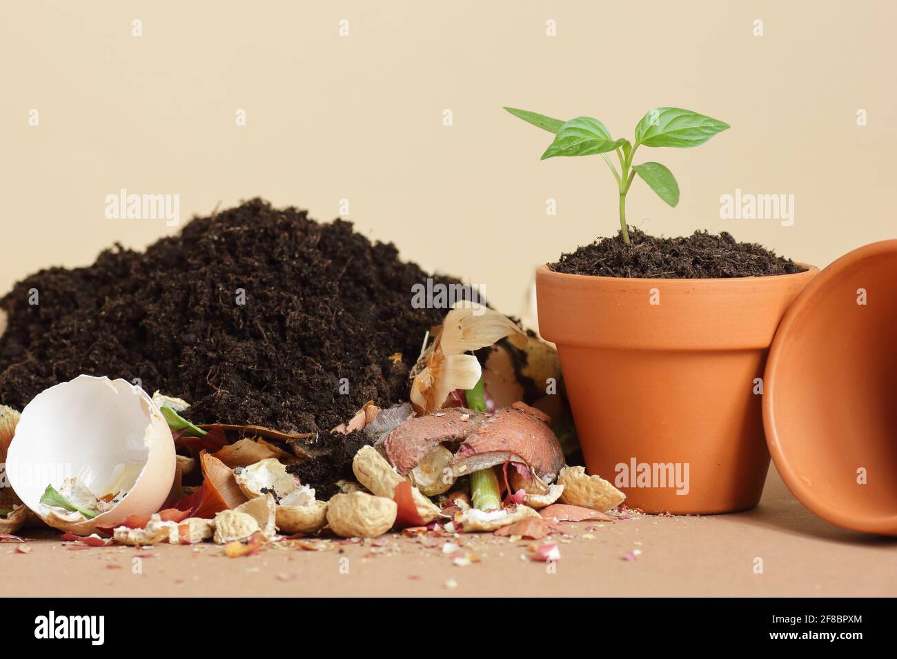 Organic waste, heap of biodegradable vegetable compost with decomposed ...