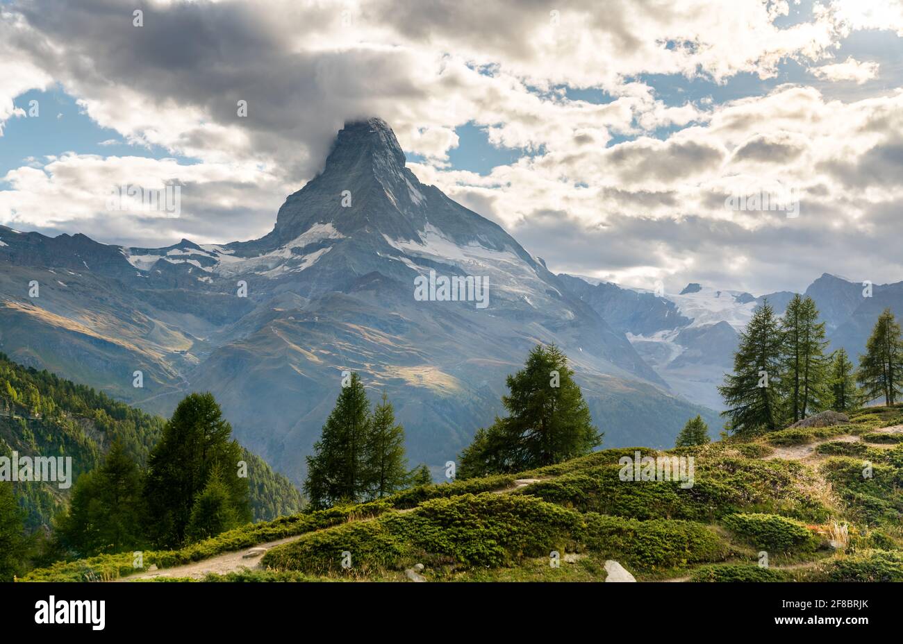 The Matterhorn mountain from a panoramic trail near Zermatt in ...
