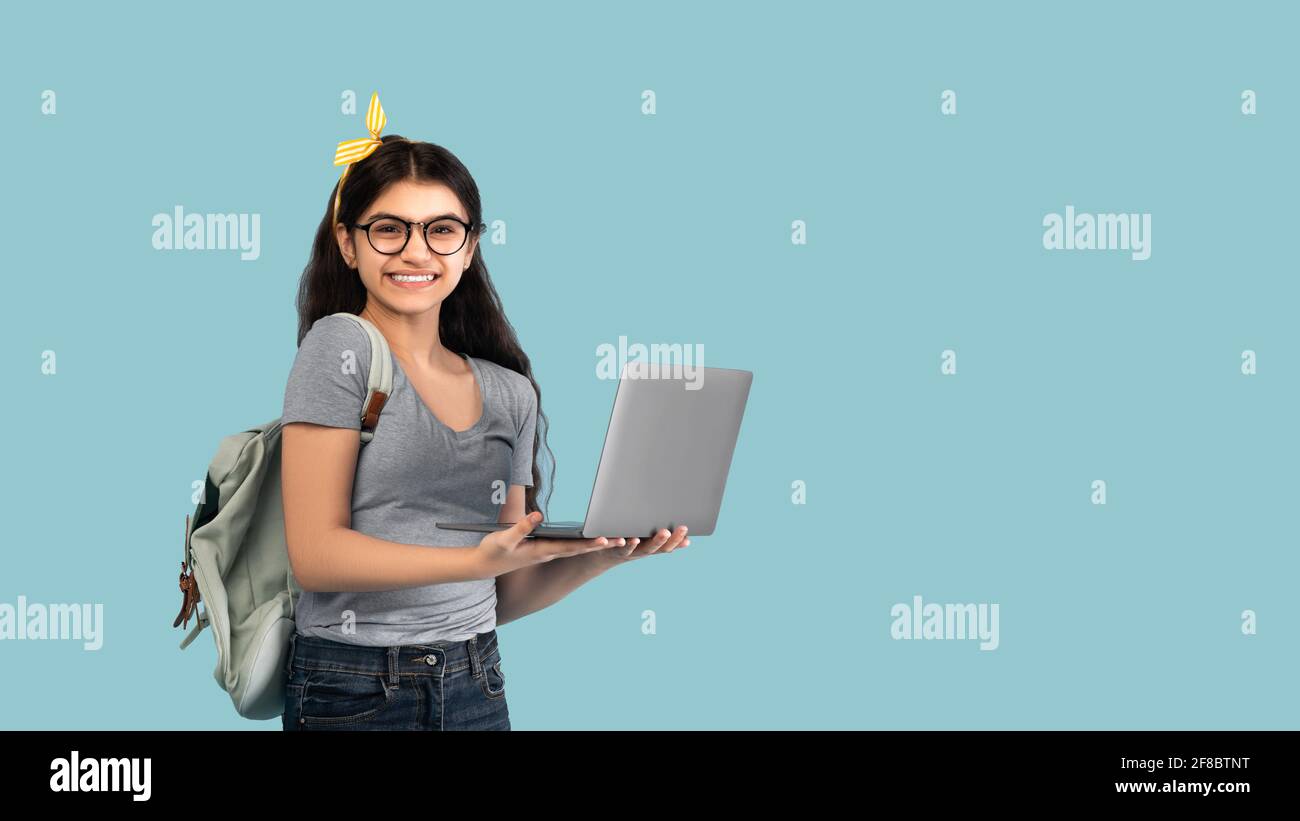 Indian girl studying on laptop hi-res stock photography and images - Alamy