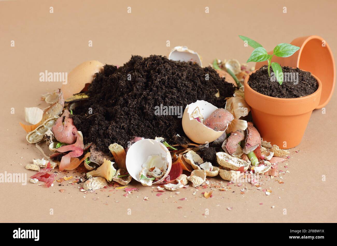 Organic waste, heap of biodegradable vegetable compost with decomposed ...