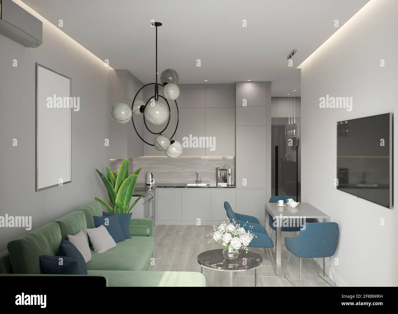 residential interior visualization, 3D illustration Stock Photo - Alamy