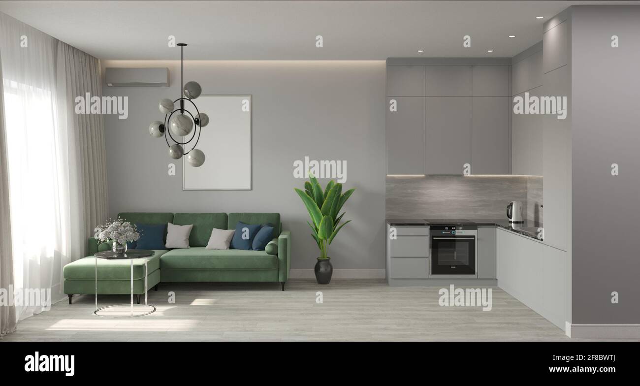 residential interior visualization, 3D illustration Stock Photo - Alamy