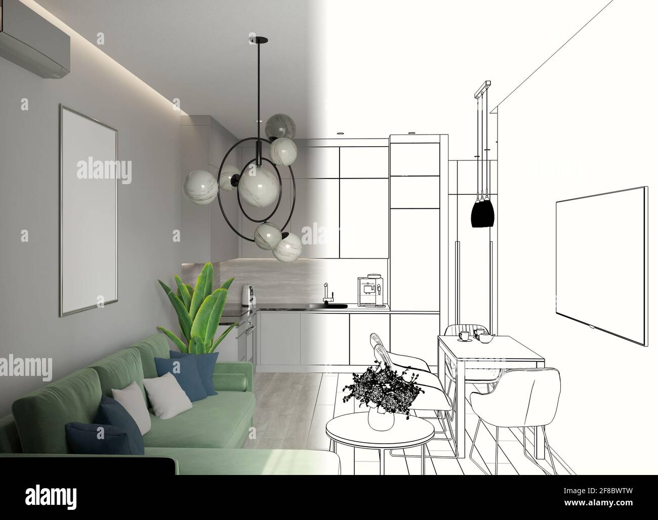 residential interior visualization, 3D illustration Stock Photo - Alamy