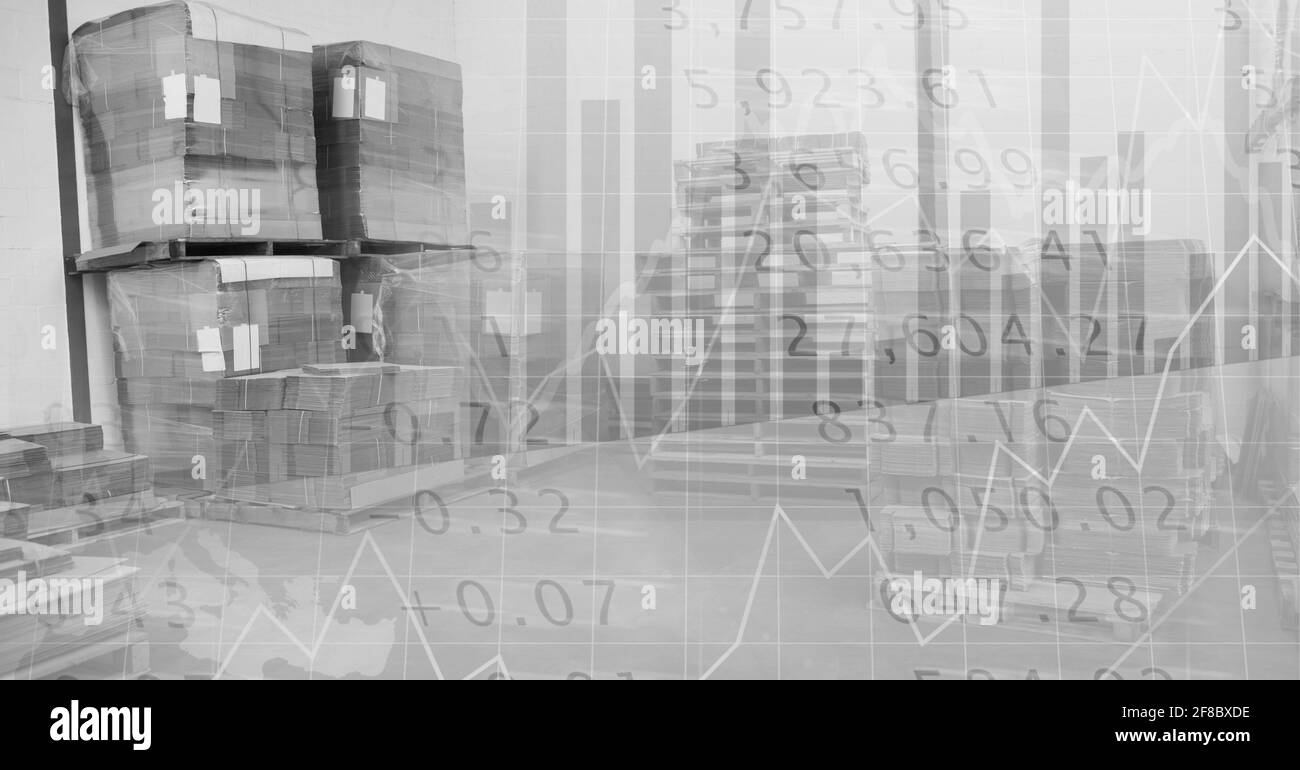 Financial data and statistics processing over warehouse background ...