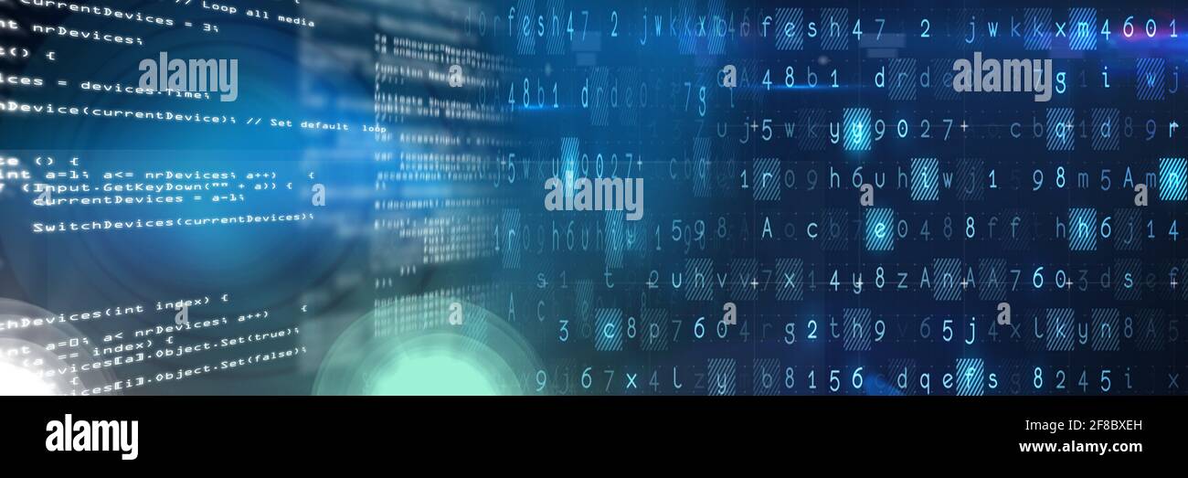 Computer code processing over blue background, technology, programming, and computer coding ...