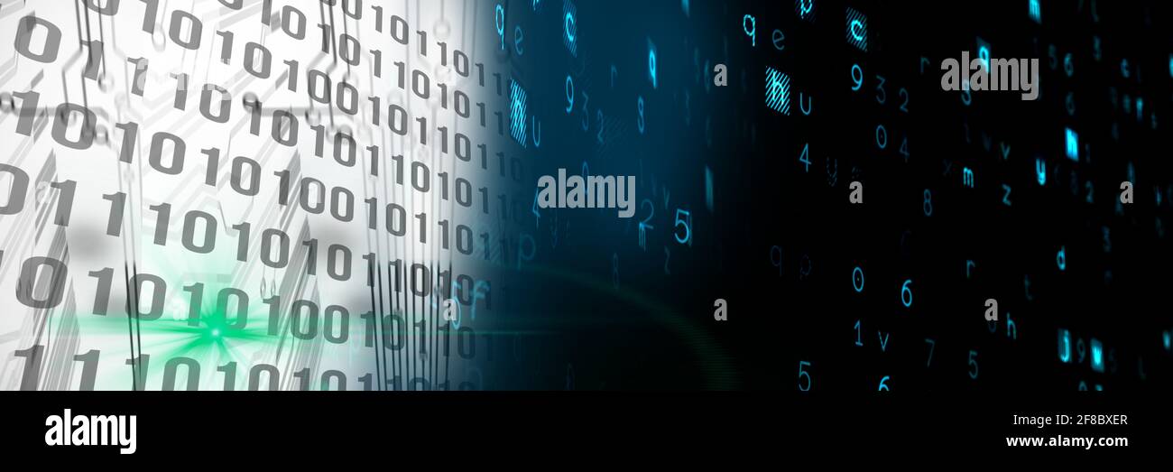 Computer code processing over black background, technology, programming, and computer coding ...