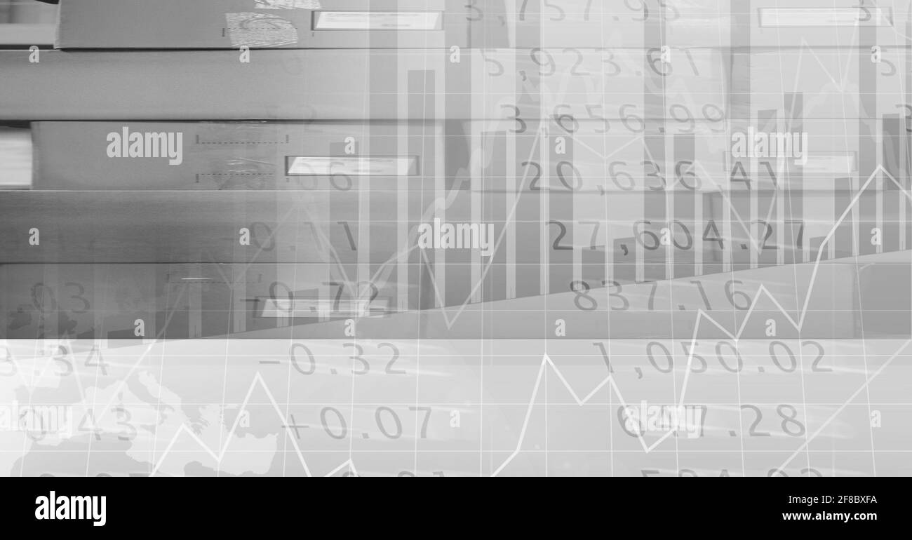 Financial data and statistics graphs processing over warehouse, finance ...