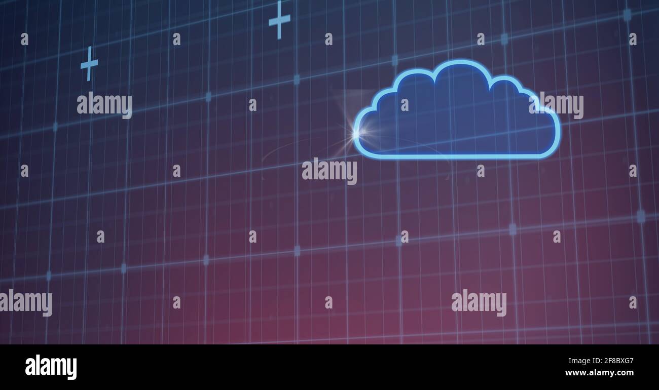 Blue cloud icon over gradient grid lines background Stock Photo - Alamy