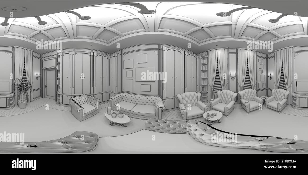 spherical panorama of the interior, 3D illustration Stock Photo - Alamy