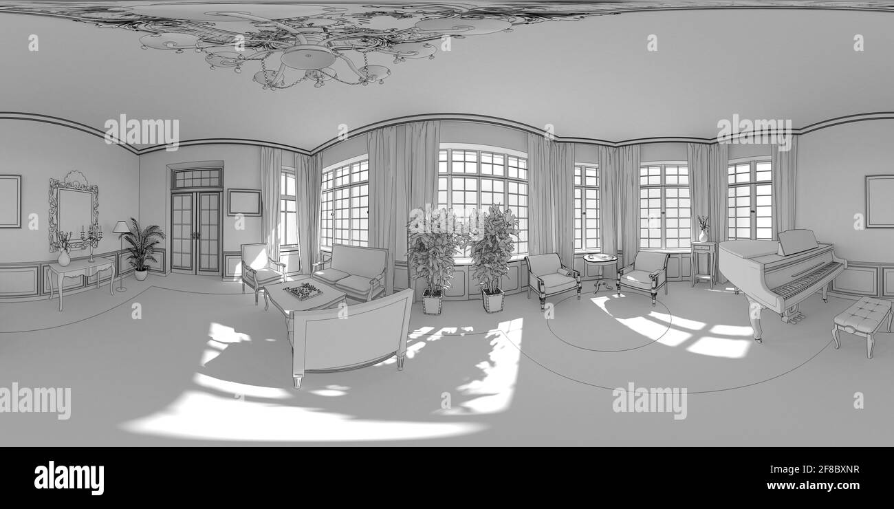 spherical panorama of the interior, 3D illustration Stock Photo - Alamy