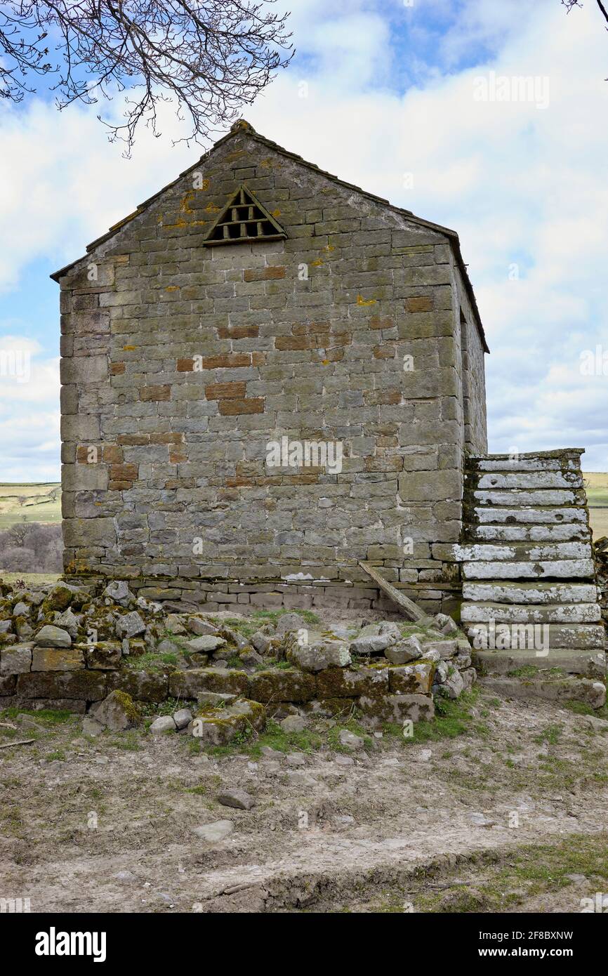Traditional stone field barn with outside steps and pigeon loft Stock ...