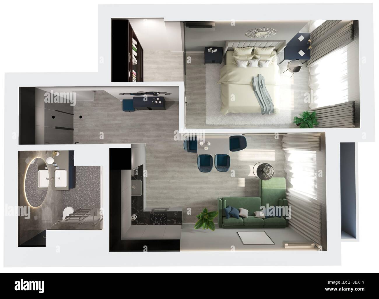 residential interior visualization, 3D illustration Stock Photo - Alamy