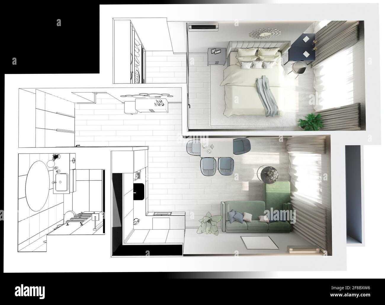 residential interior visualization, 3D illustration Stock Photo - Alamy