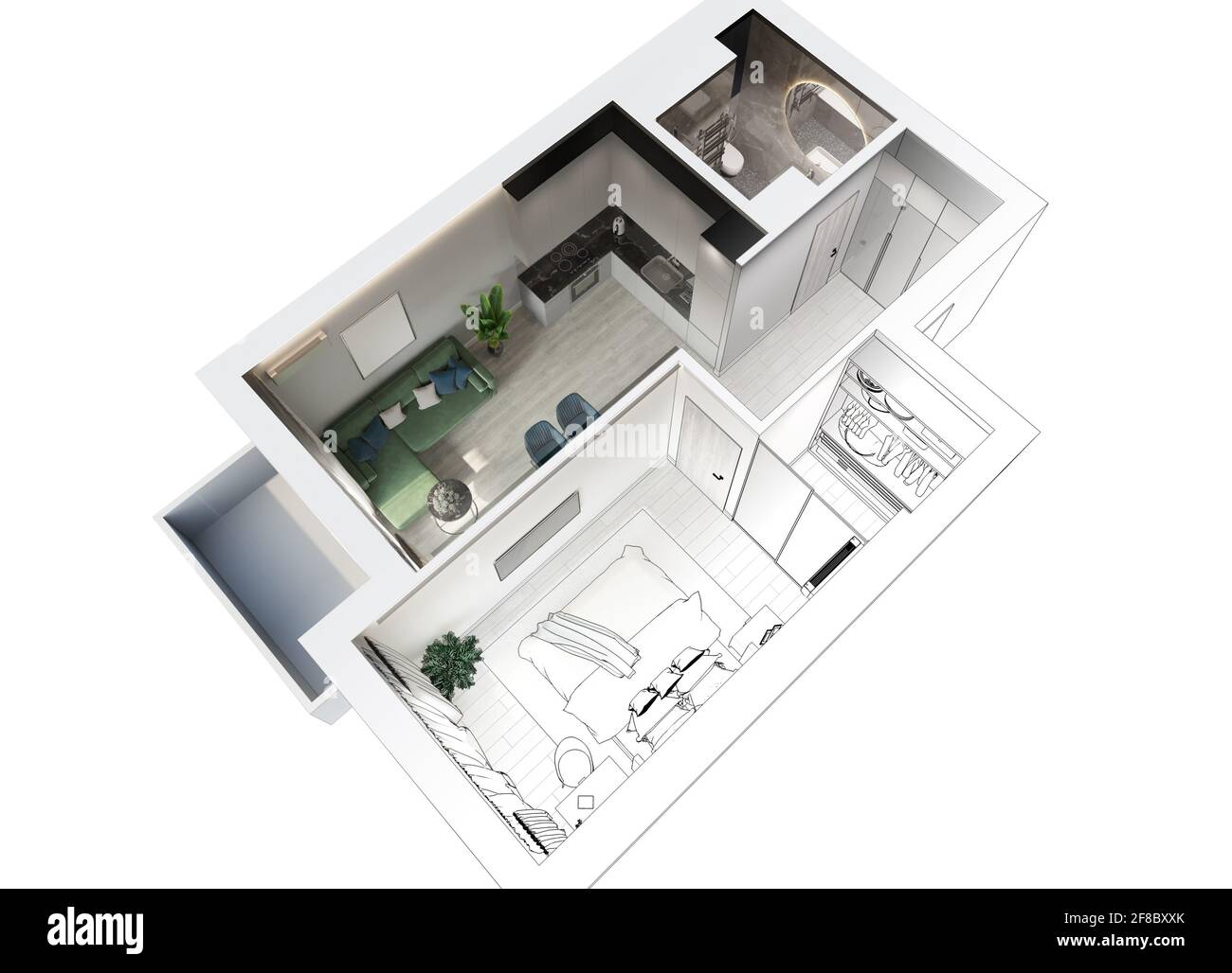 residential interior visualization, 3D illustration Stock Photo - Alamy