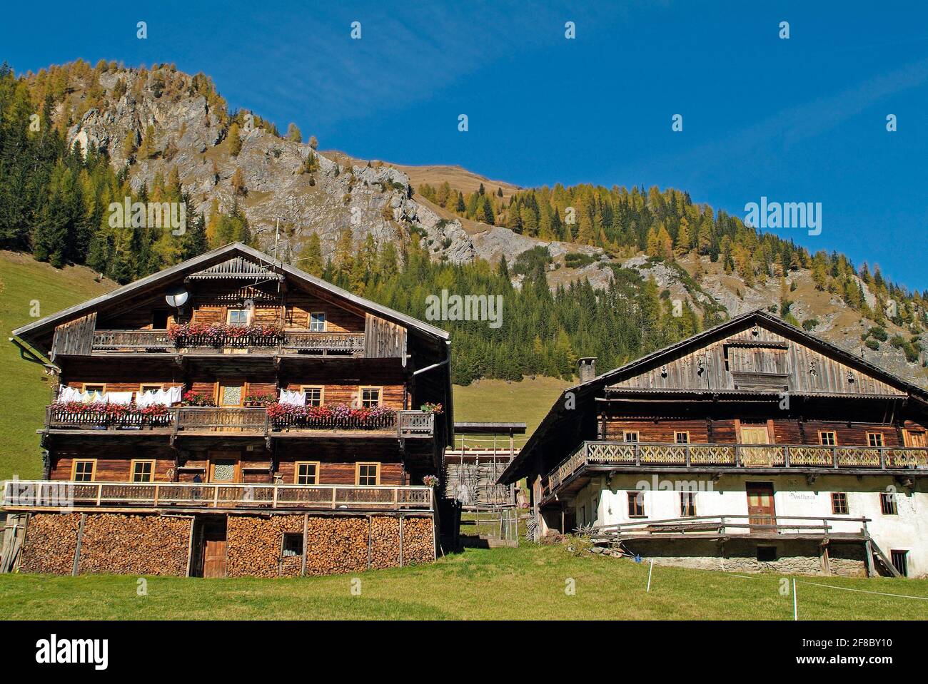 Austria, farm house in traditional style in Villgraten Valley, East ...