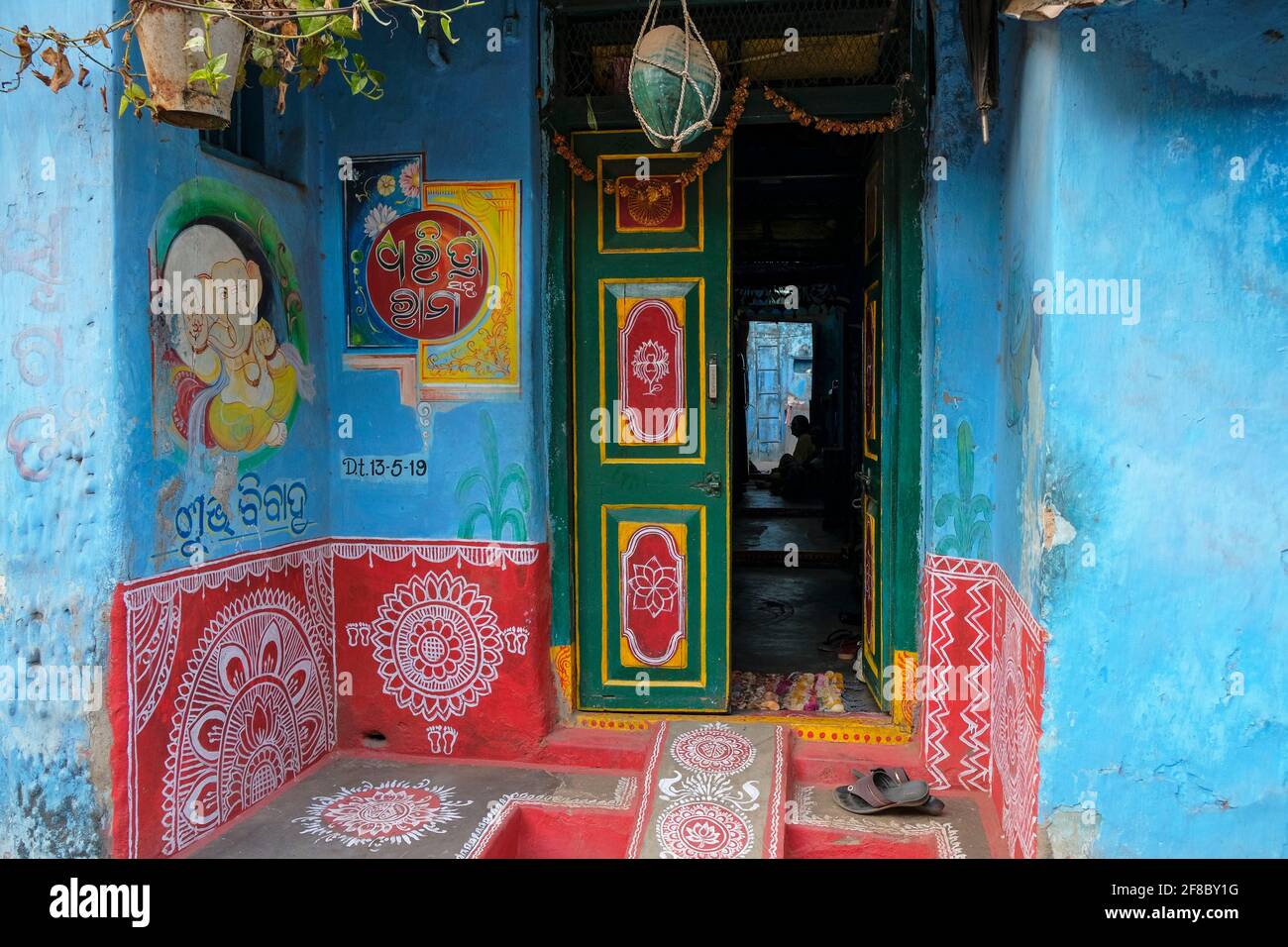 Jeypore, India - February 2021: A facade decorated with rangoli on a ...