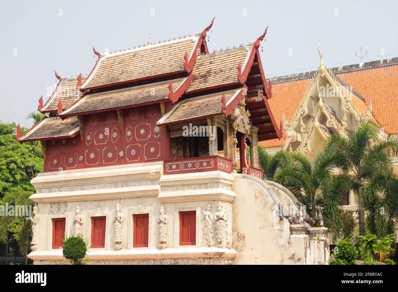 Traditional red Thai temple in Chiang Mai, Thailand Stock Photo - Alamy