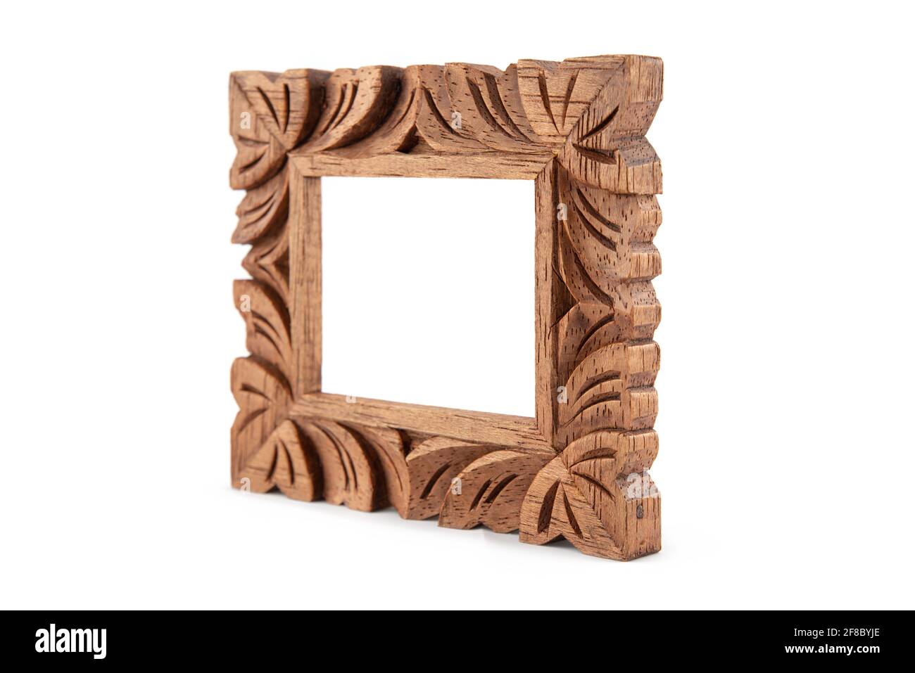 Traditional carved wooden photo frame, isolated on white background ...