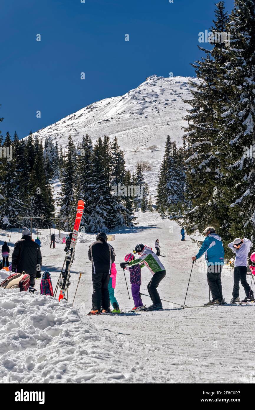 Skiers on winter holidays hi-res stock photography and images - Alamy
